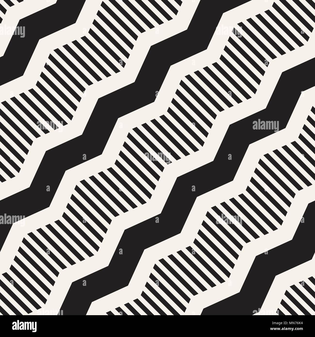 Vector seamless zigzag line pattern. Abstract stylish geometric background. Repeating monochrome ...
