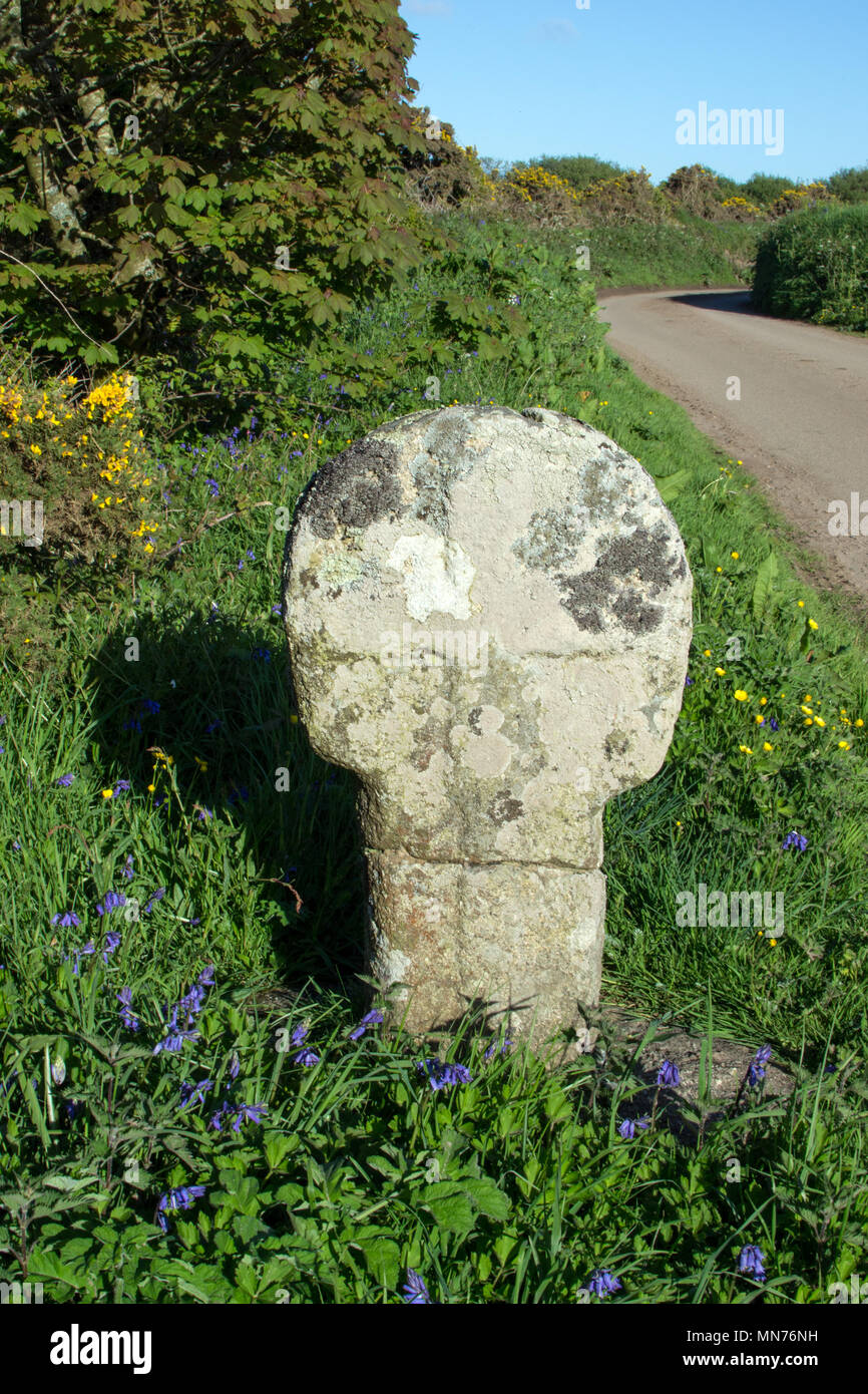Stone Cross on the Roadside Stock Photo - Alamy