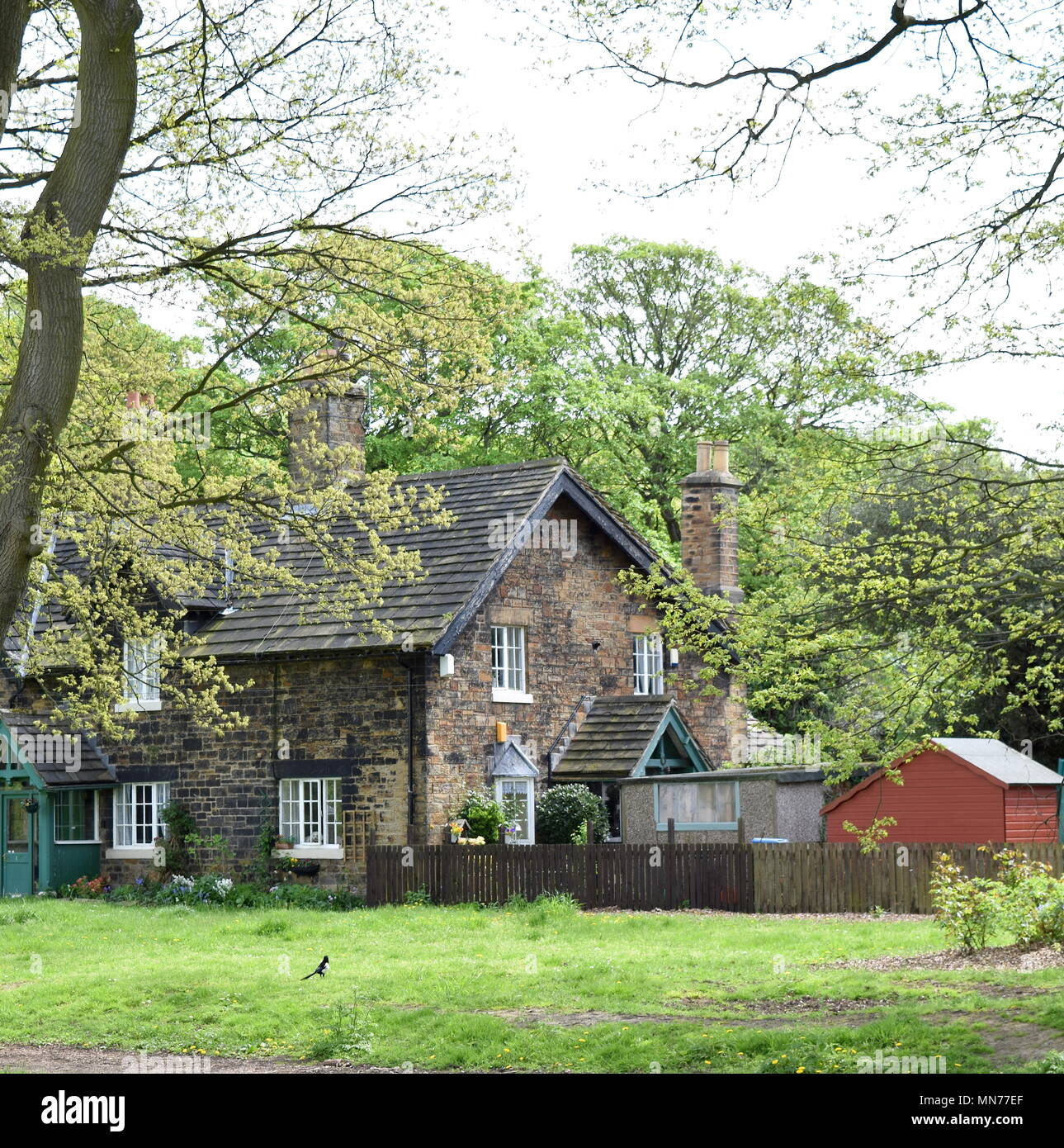 English house made of brick surrounded by trees Stock Photo - Alamy