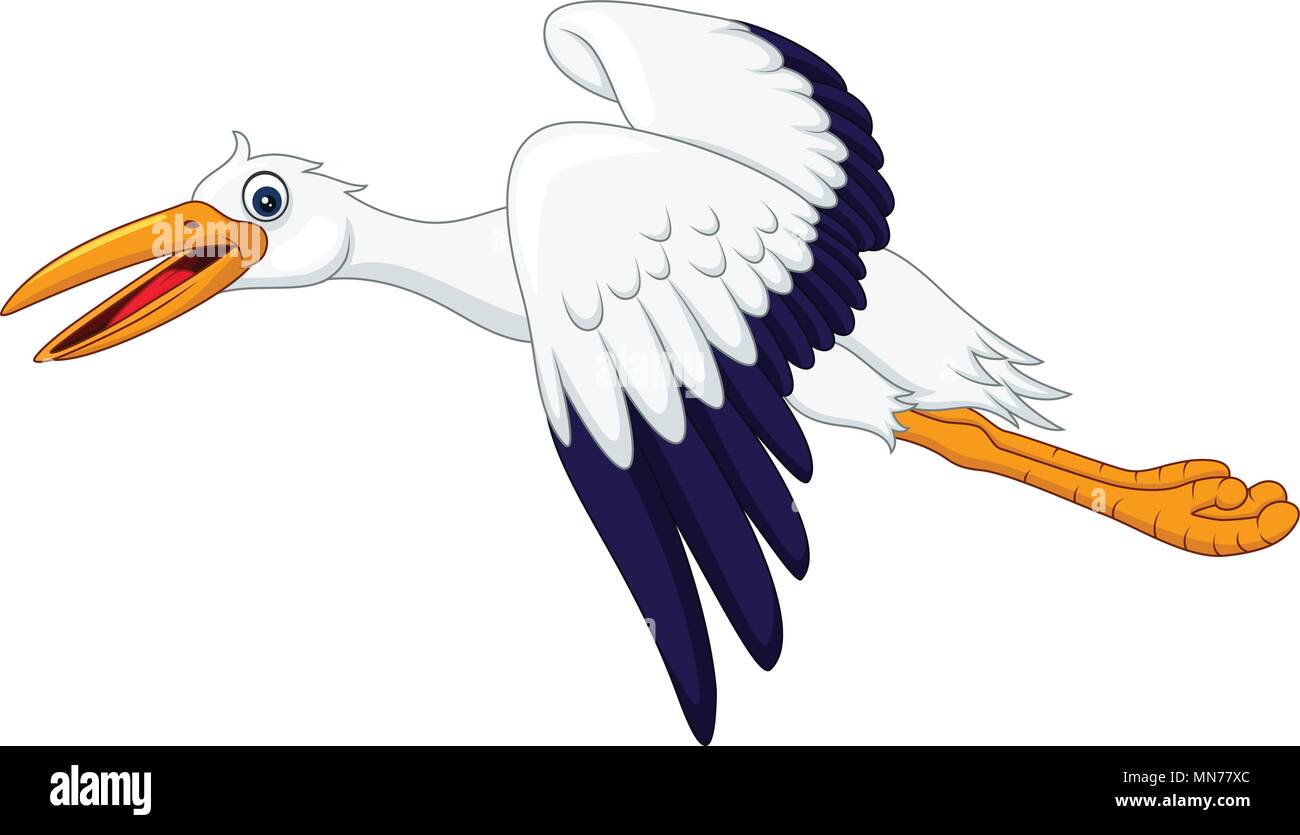 Cartoon stork flying isolated on white background Stock Vector Image ...