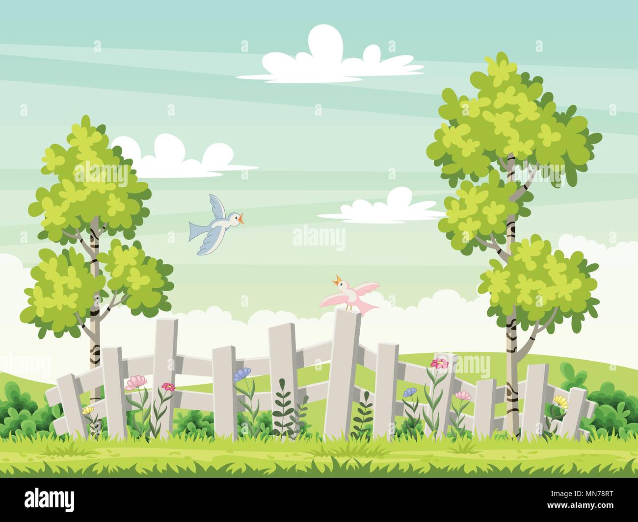 Spring landscape with flowers and birds Stock Vector Image & Art - Alamy