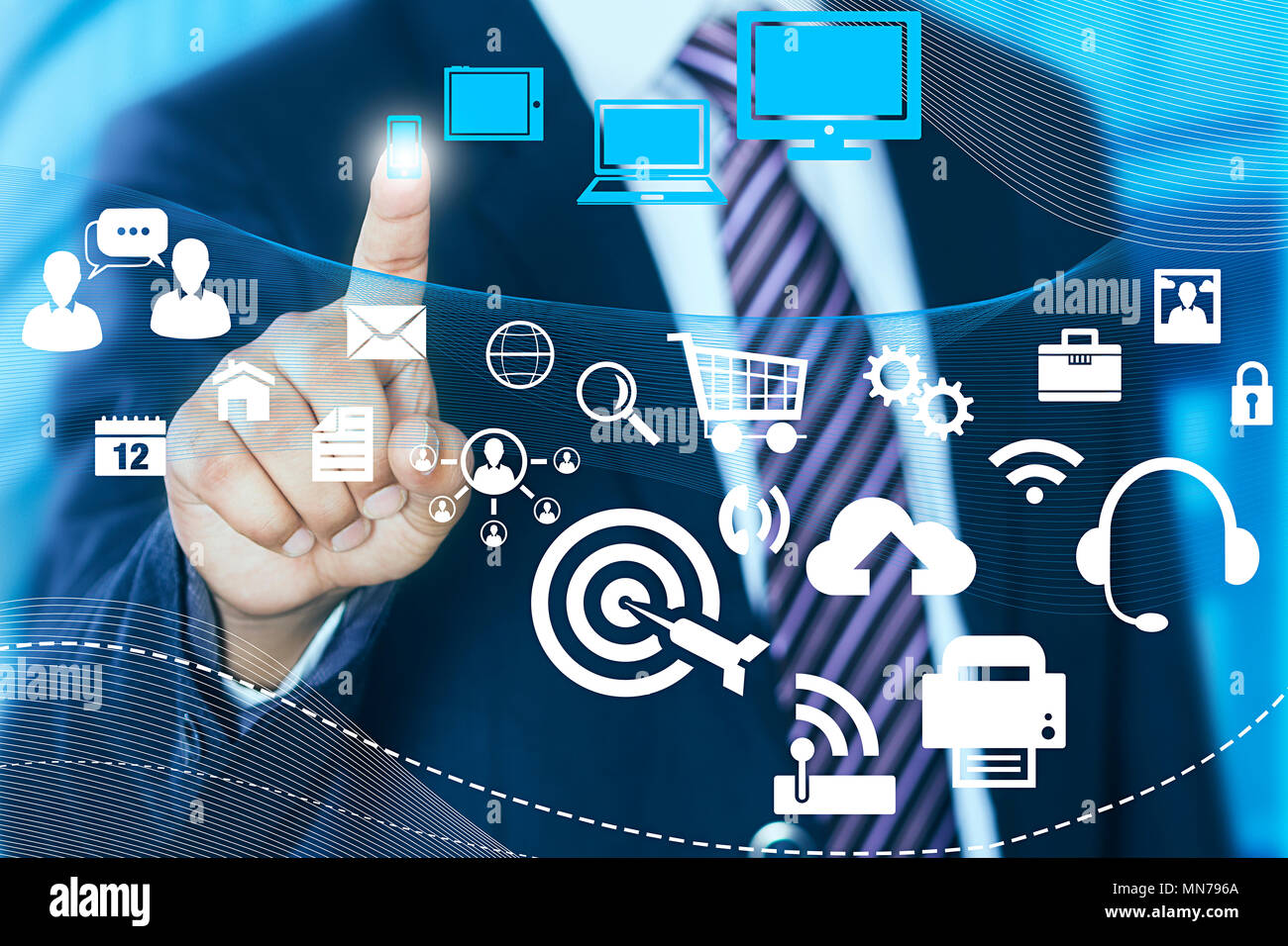 1 Businessman Finger Touching Computer Screen Variation Symbol ...