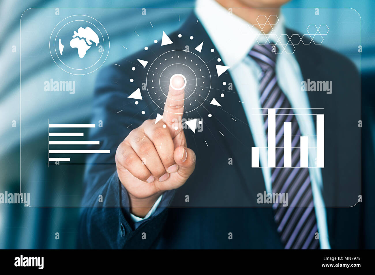 1 Business Man Digital Screen Pressing Button Stock Exchange ...