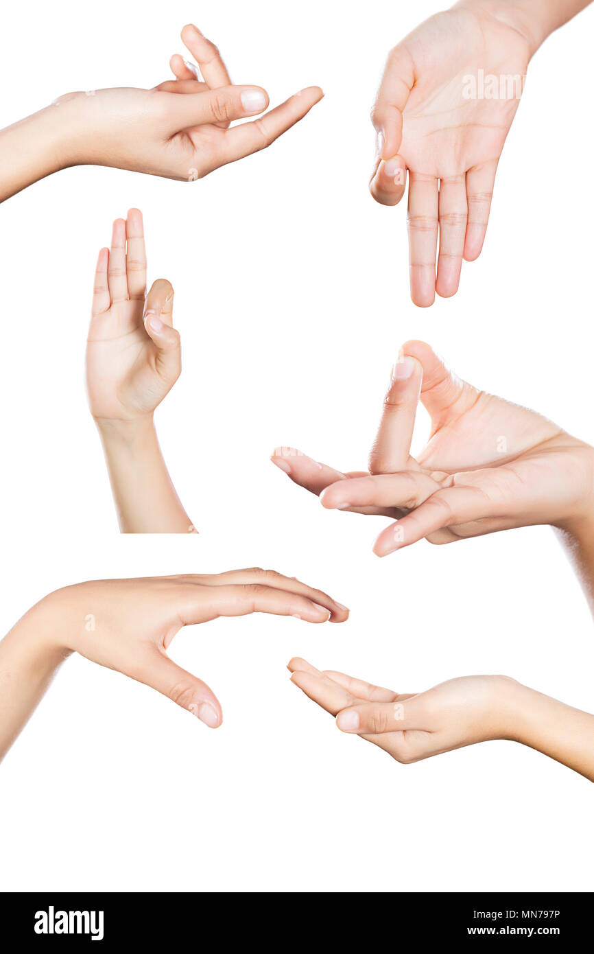 Indian Female hand gestures and signs collection isolated over white ...