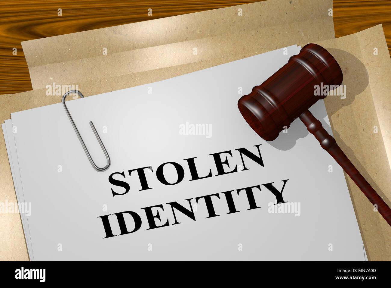 3D illustration of STOLEN IDENTITY title on legal document Stock Photo ...