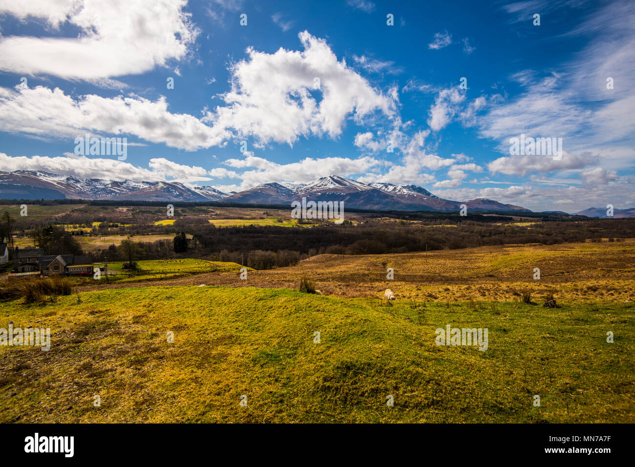 A panoramic view of the Ben Nevis Range from Spean Bridge in the ...