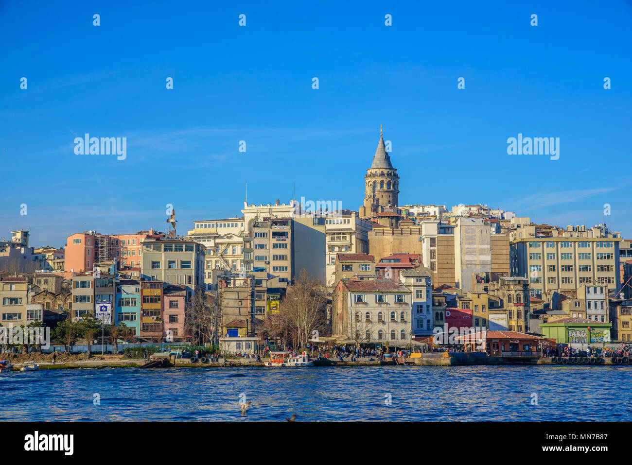 ISTANBUL, TURKEY - MARCH 5, 2017:Galata Tower, Galata Bridge, Karakoy ...