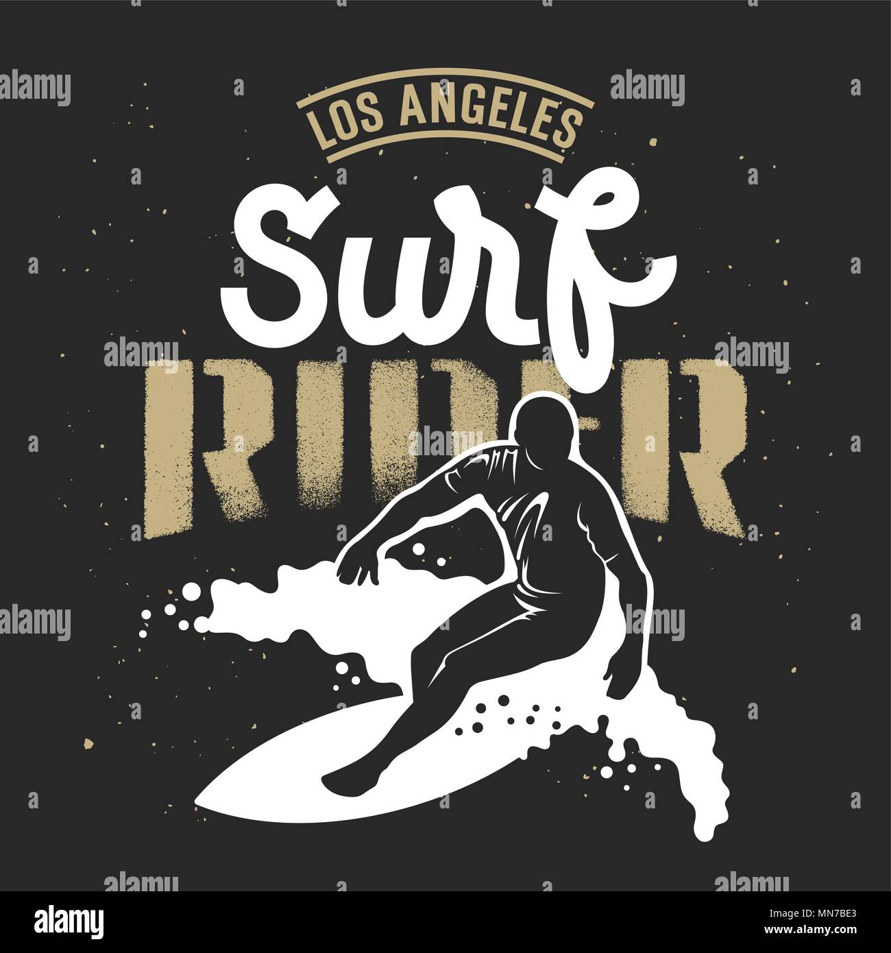 Surfing artwork. Surf Rider textured lettering. T-shirt apparel print ...