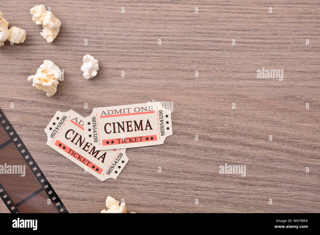 Equipment and elements of cinema detail on wooden table. Concept of ...