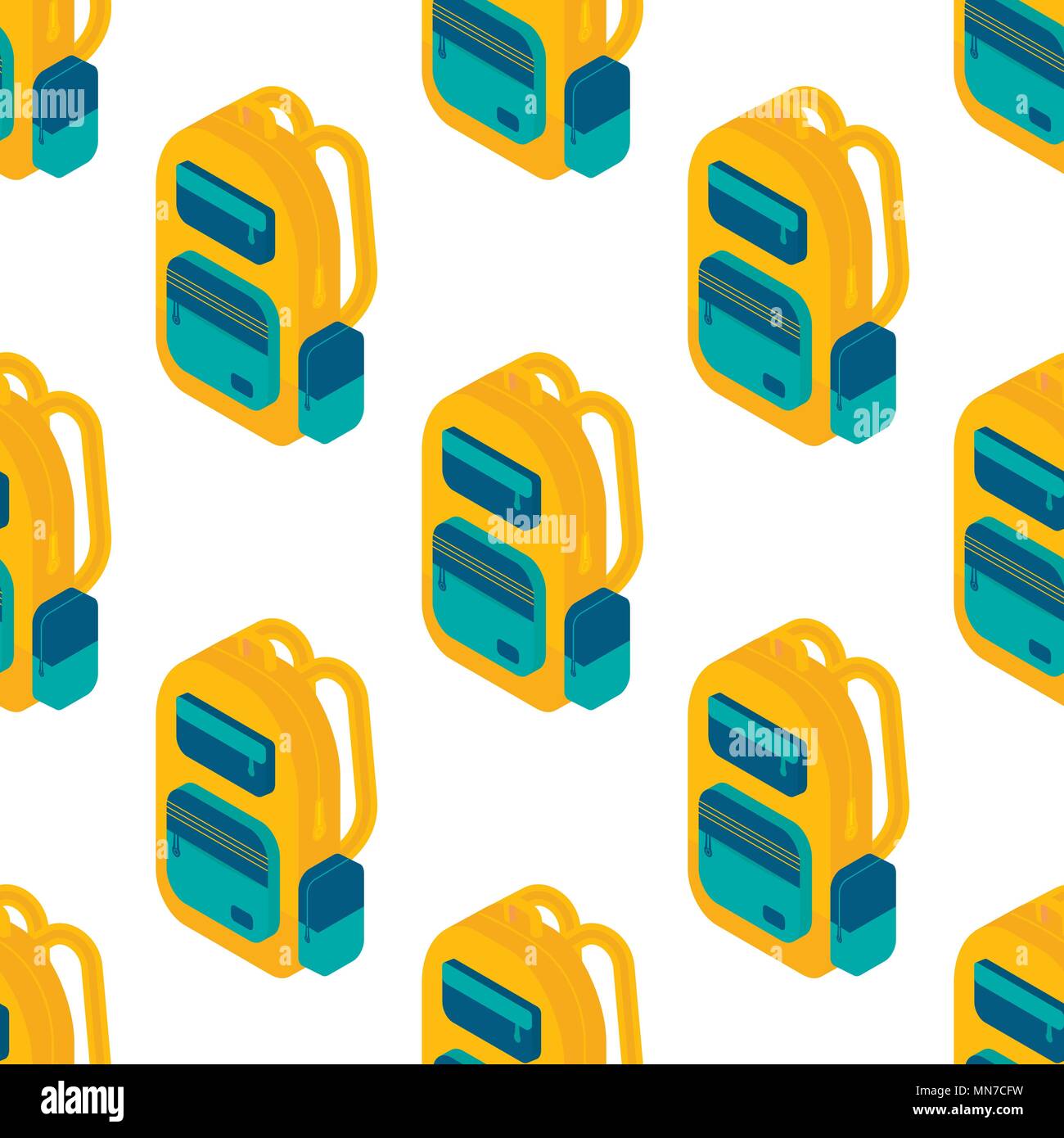 Seamlees pattern with Isometric 3d school backpack. Vector Back to ...