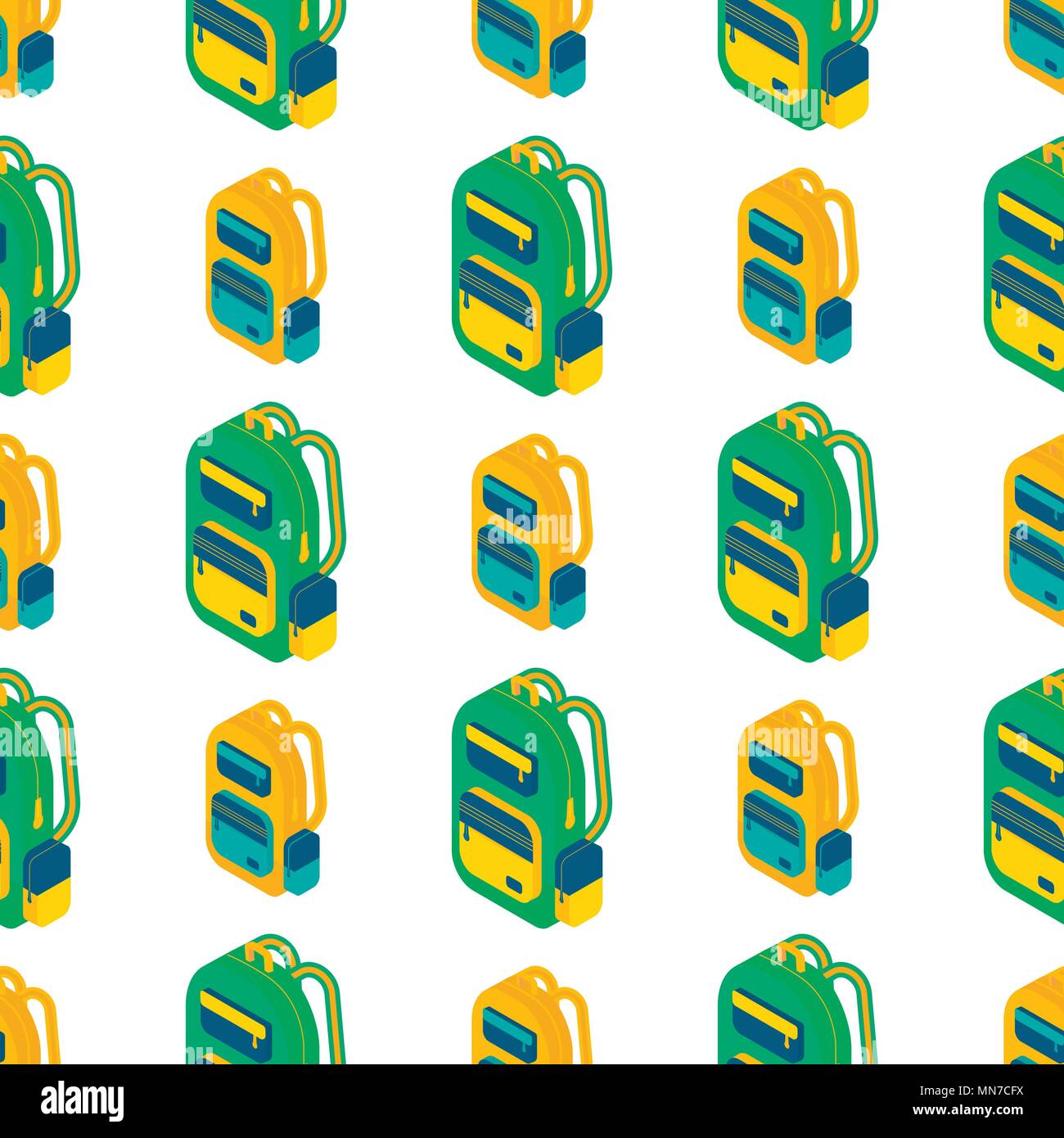 Seamlees pattern with Isometric 3d school backpack. Vector Back to ...