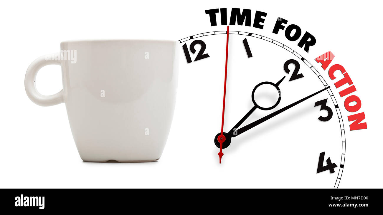 Elegant tea or coffee mug with time for action text isolated Stock ...