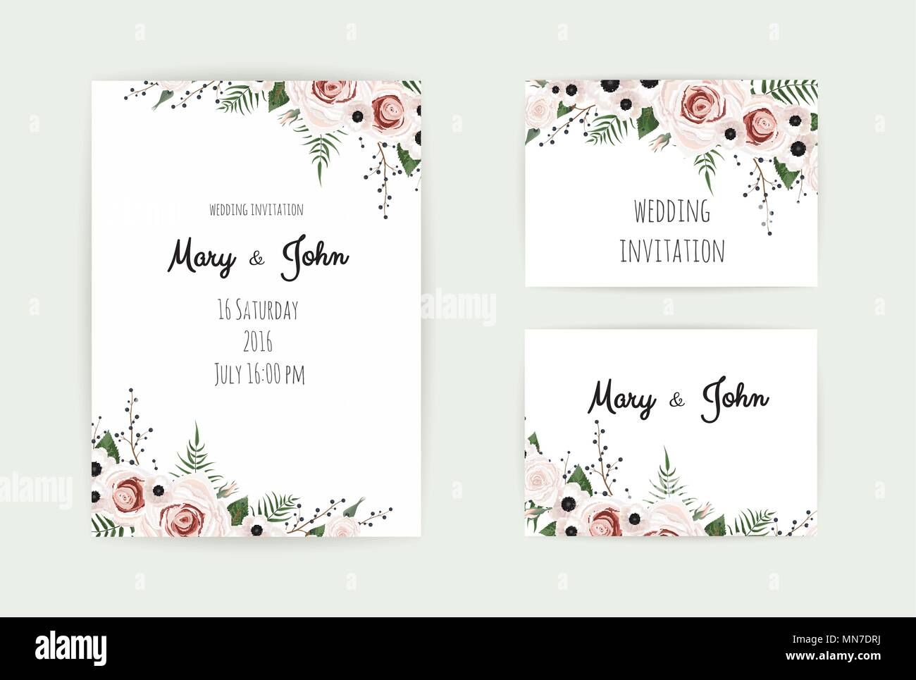 Floral Wedding Invitation. Botanical card vector Design garden pink ...