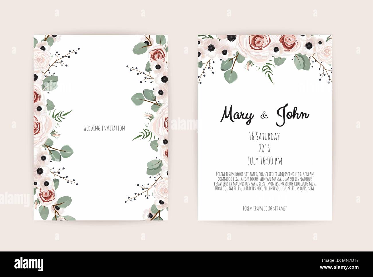 Floral Wedding Invitation. Botanical card vector Design garden pink ...