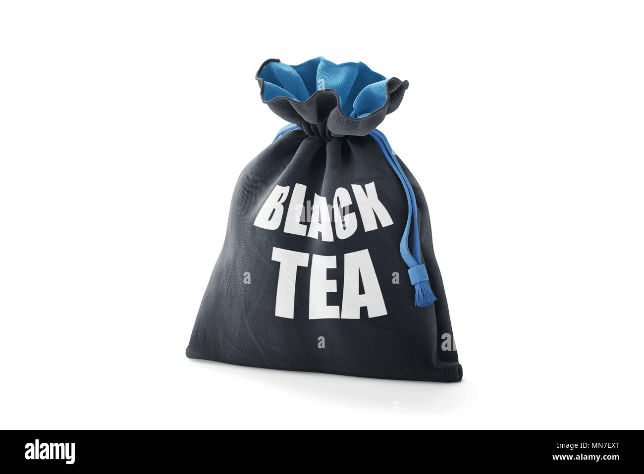 Pouch packed fresh and healthy black tea on isolated background with ...
