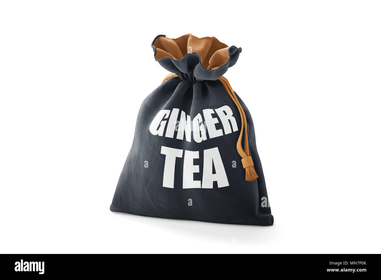 Pouch packed fresh and healthy ginger tea on isolated background with ...