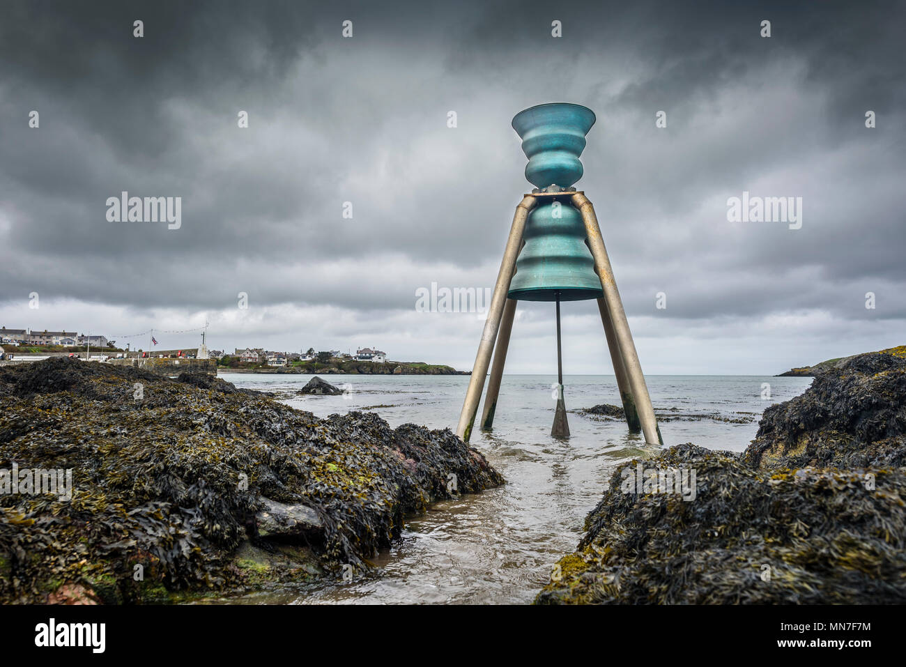 St Patricks time and tide bell at Cemaes bay, Anglesey North Wales ...