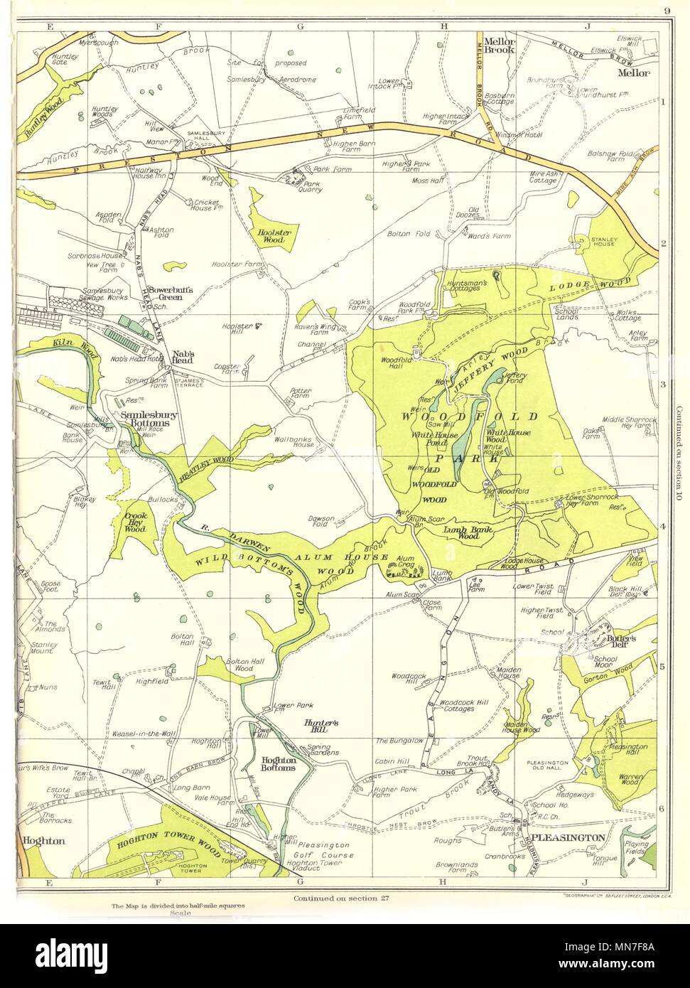 LANCASHIRE.Samlesbury Bottoms,Wood,Hunter's Hill,Hoghton,Crook Hey 1935 ...