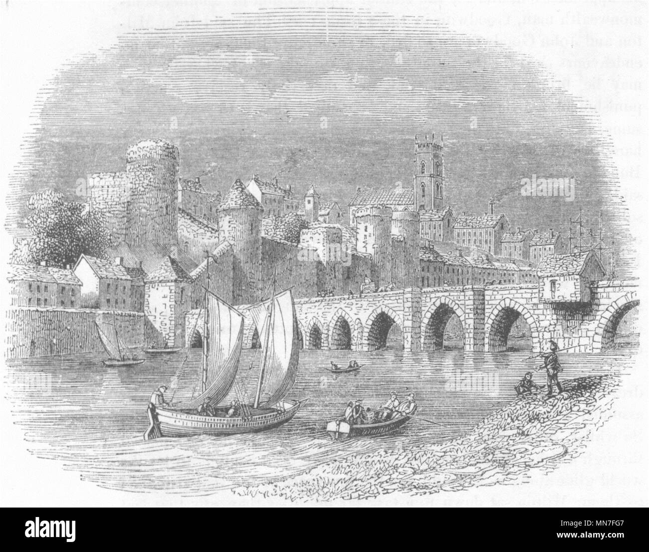IRELAND. Limerick. Showing walls 1845 old antique vintage print picture ...