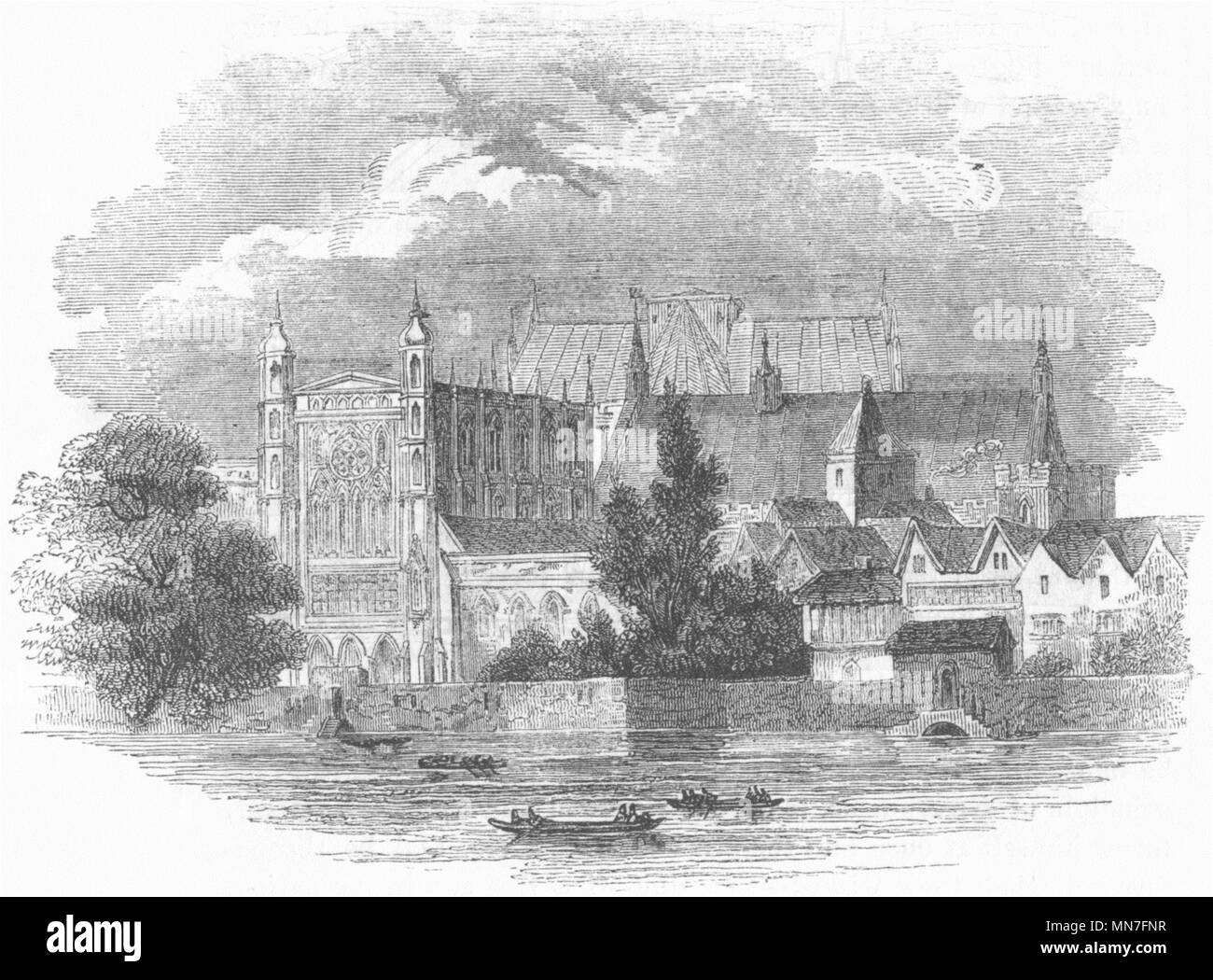 LONDON. Houses of Parliament, river. Temp Charles II 1845 old antique ...