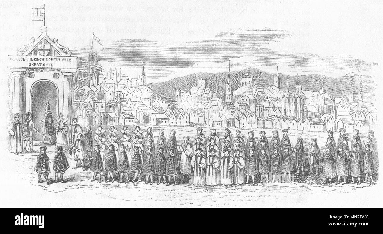 LONDON. Parade of James I to St Paul's, 1620 1845 old antique print ...