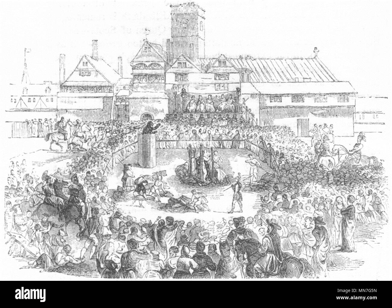 RELIGIOUS. Martyrdom of Anne Askew & others 1845 old antique print ...