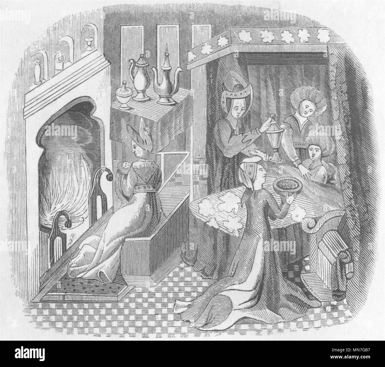 FURNITURE. Bedroom Henry VI 1845 old antique vintage print picture ...