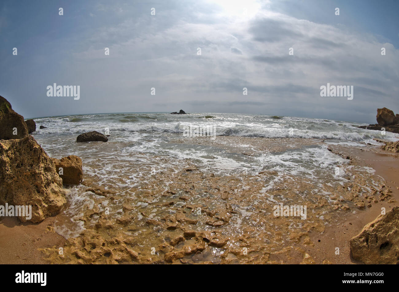 Gale Beach scene, fish-eye shot in Albufeira. Portugal Stock Photo - Alamy