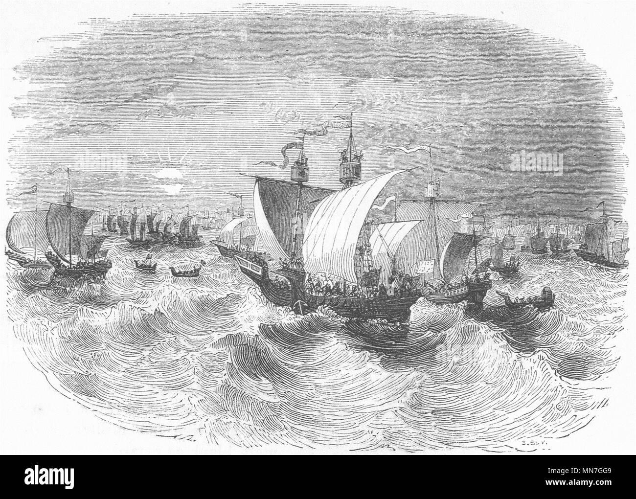 SHIPS. The English Fleet 1845 old antique vintage print picture Stock ...