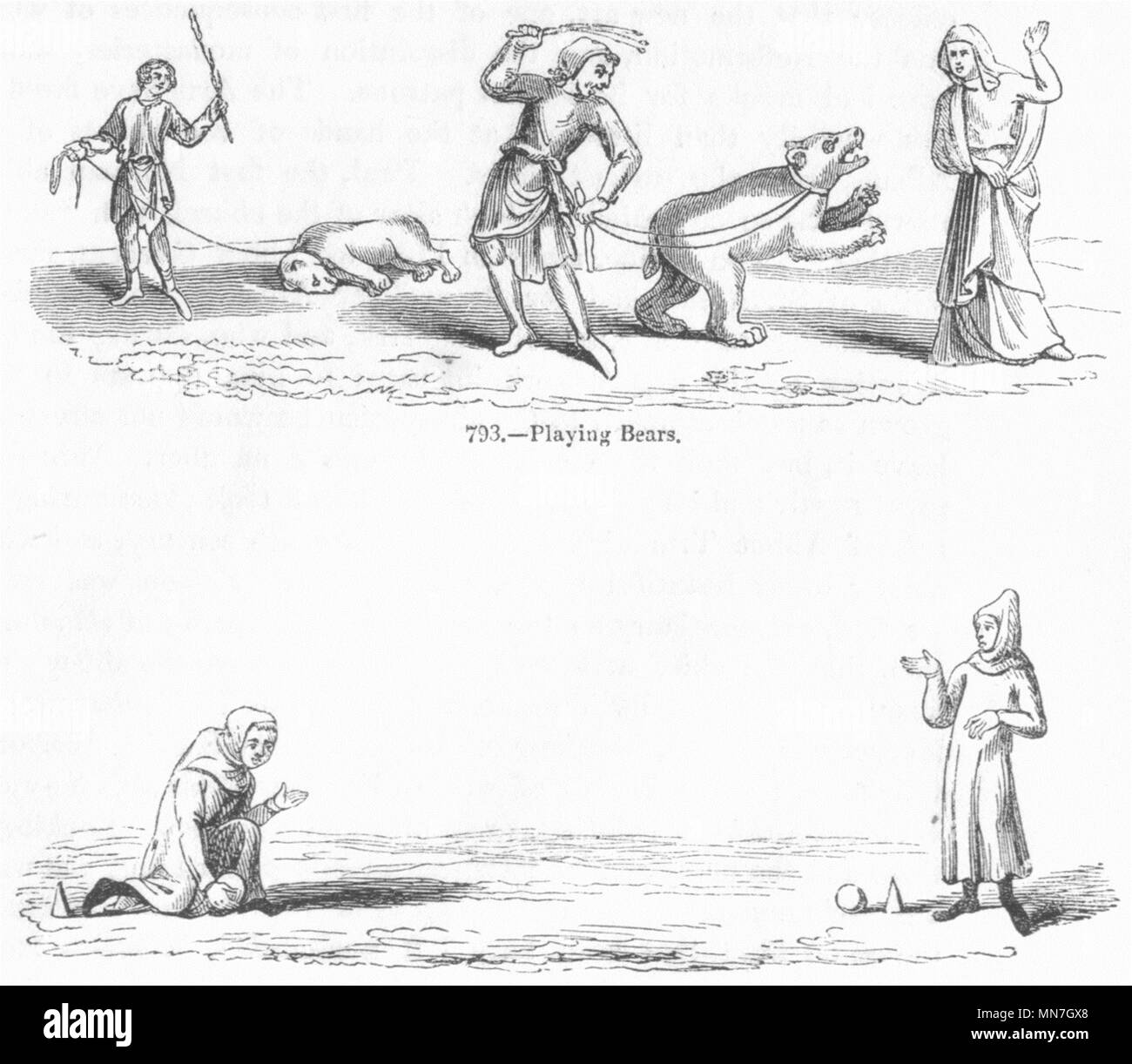 ANIMALS. Playing bears ; Bowling 1845 old antique vintage print picture ...