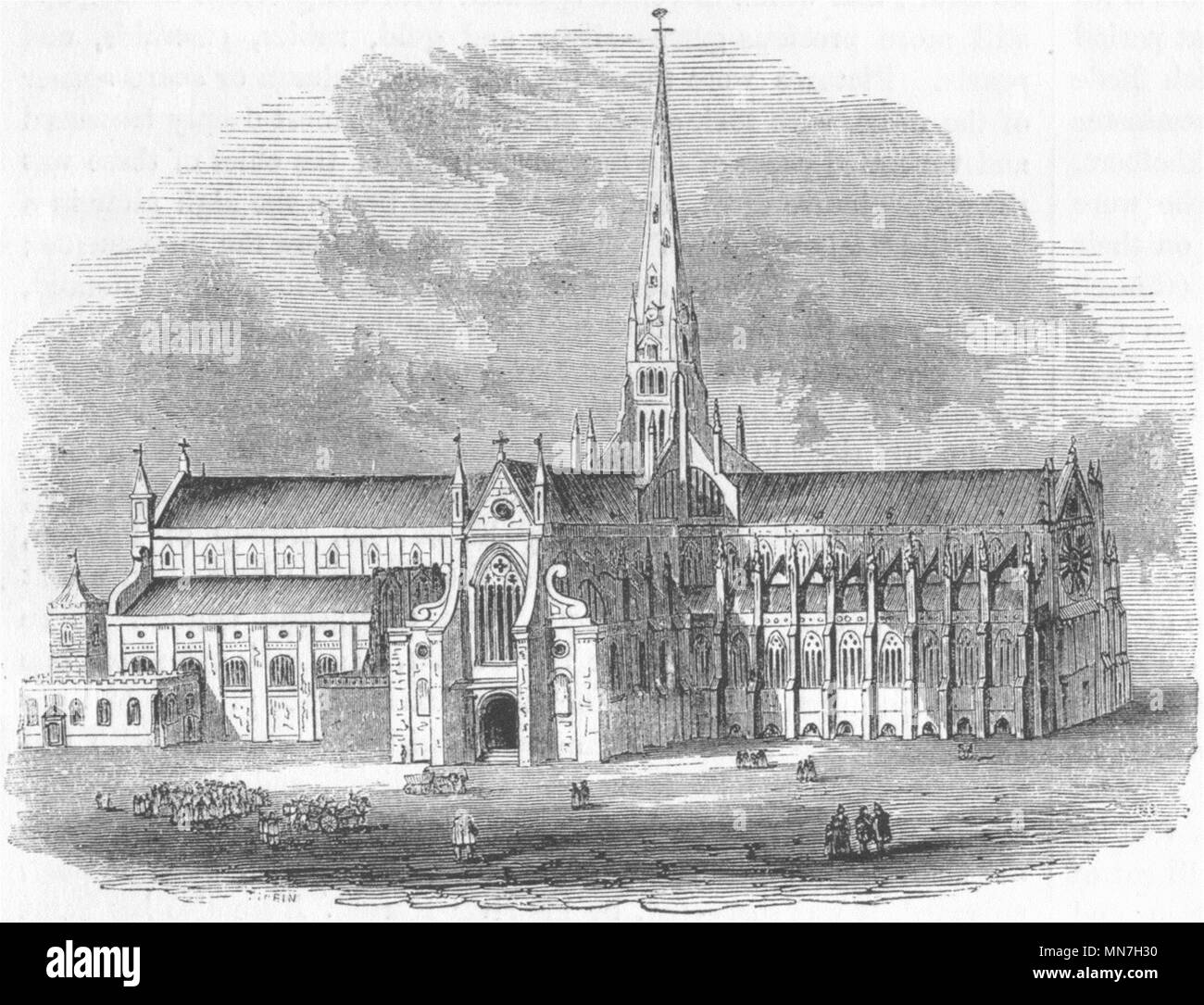 LONDON. Old St Paul's, before destruction of Steeple 1845 antique print ...