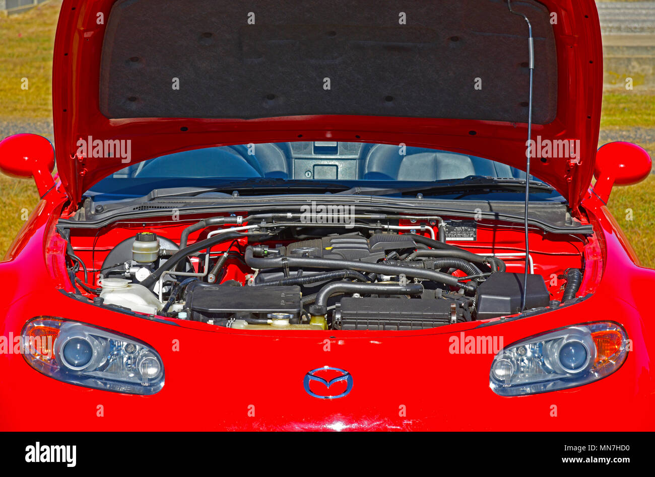 2006 NC mazda mx-5 or miata showing the engine with the bonnet open ...