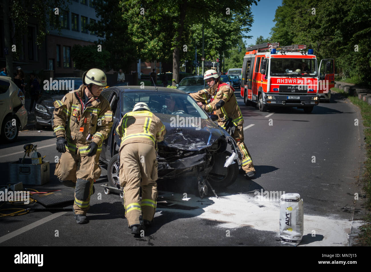 06 May 2018, Germany, Berlin: Fire fighters of the Urban fire watch ...