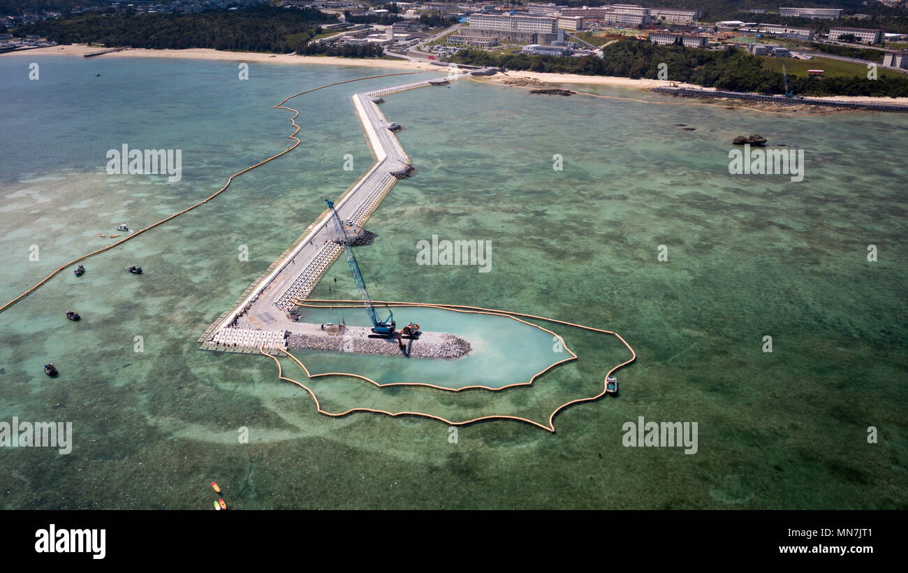 NAGO, JAPAN - MAY 14: Aerial photo shows the foundation construction of ...