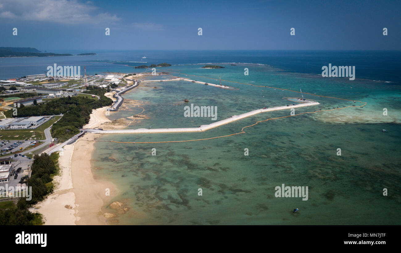 NAGO, JAPAN - MAY 14: Aerial photo shows the foundation construction of ...