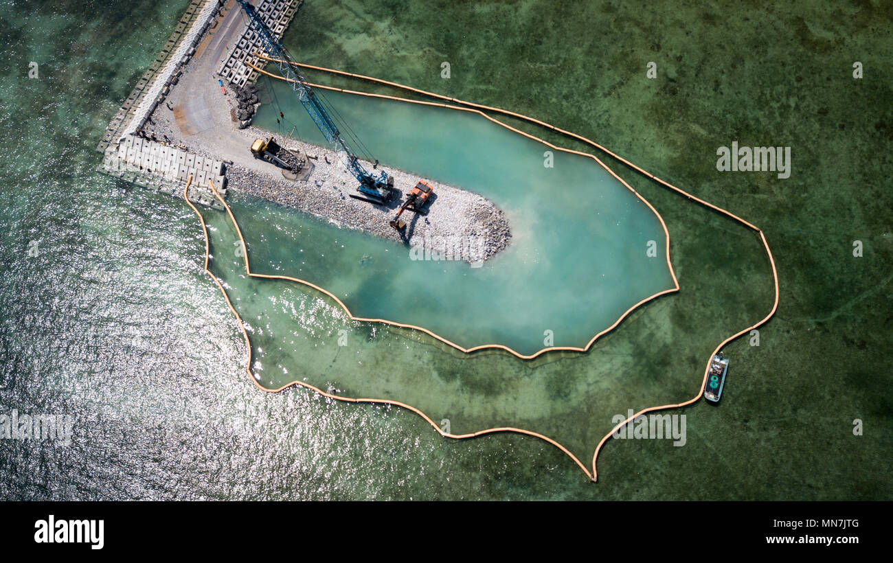 NAGO, JAPAN - MAY 14: Aerial photo shows the foundation construction of ...