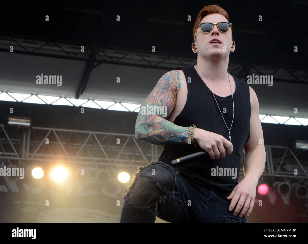 Somerset, Wisconsin, USA. 12th May, 2018. Vocalist Danny Case of the band From Ashes To New ...