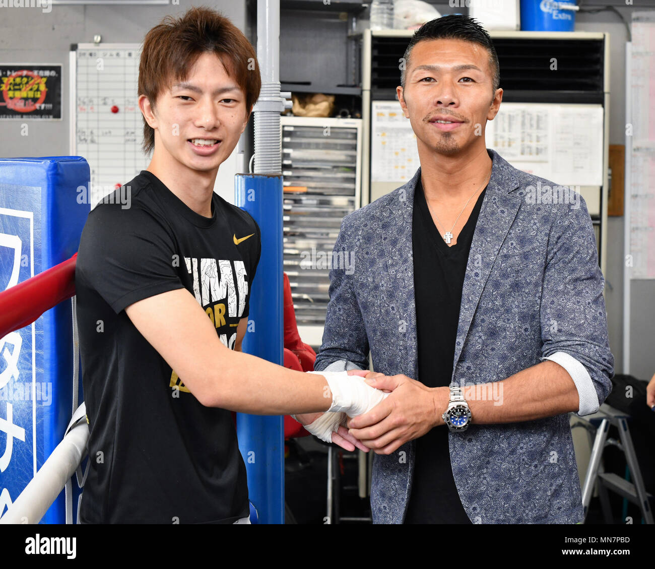Tokyo, Japan. 14th May, 2018. (L-R) Ryoichi Taguchi, Takashi Uchiyama ...