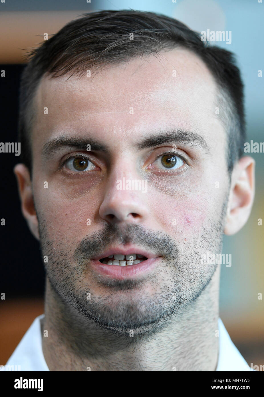 Czech ice hockey player Michal Repik attends an interview with ...