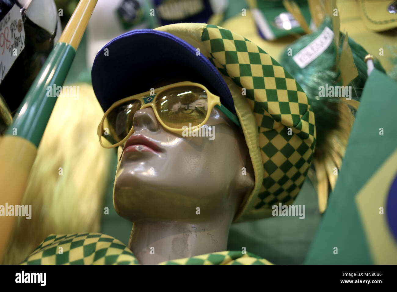 Sao Paulo, Brazil. 15th May, 2018. props with national colors are seen ...