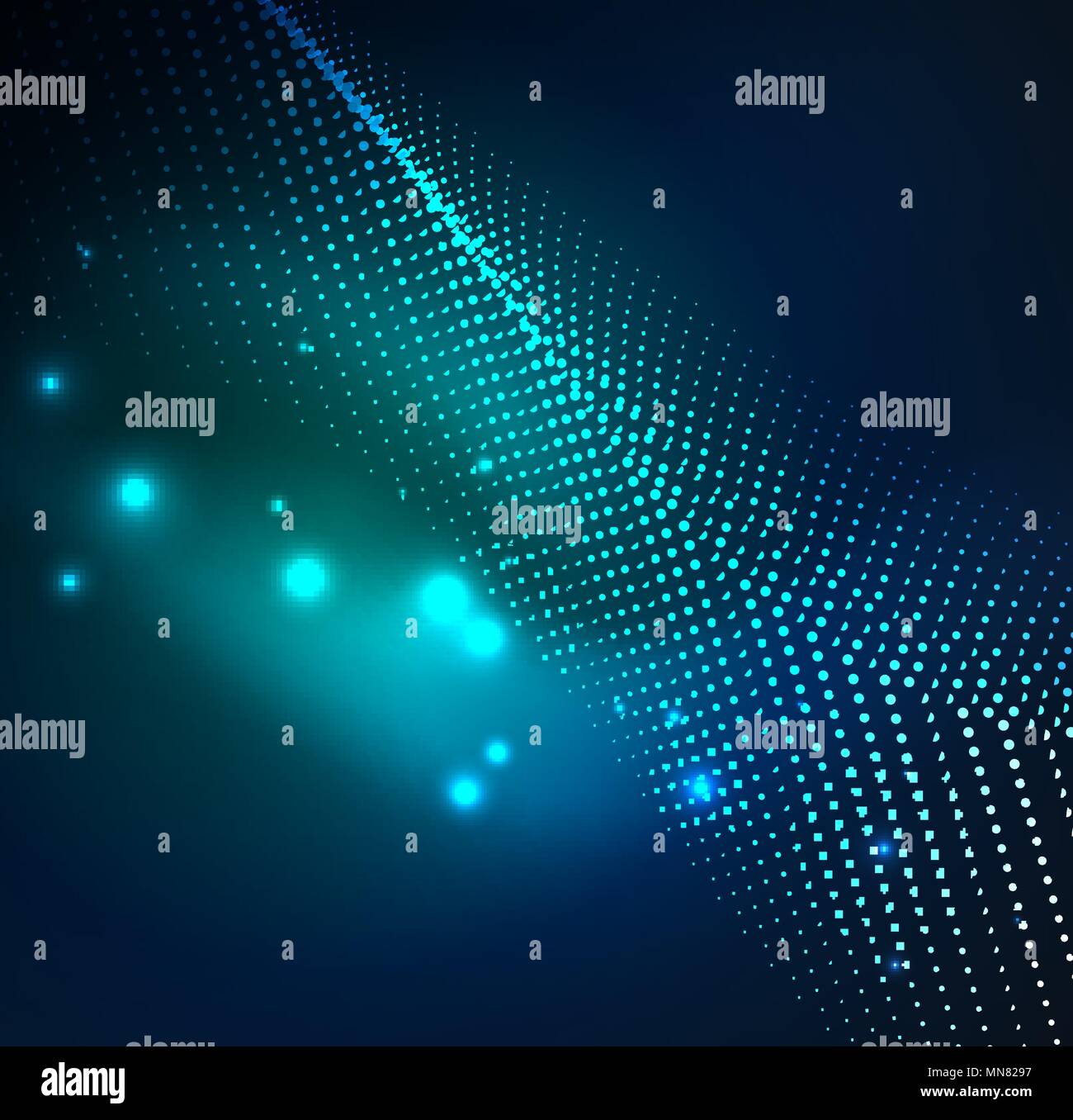 3D illuminated wave of glowing particles. 3D illuminated wave of ...