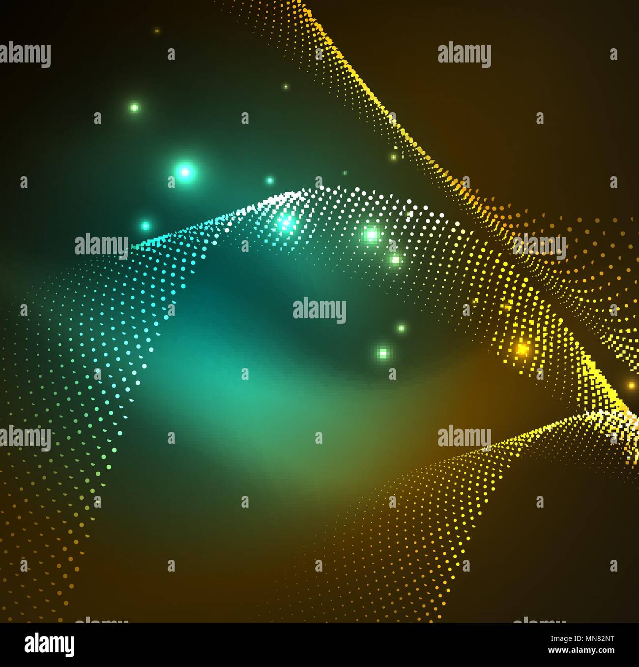 3D illuminated wave of glowing particles. 3D illuminated wave of ...