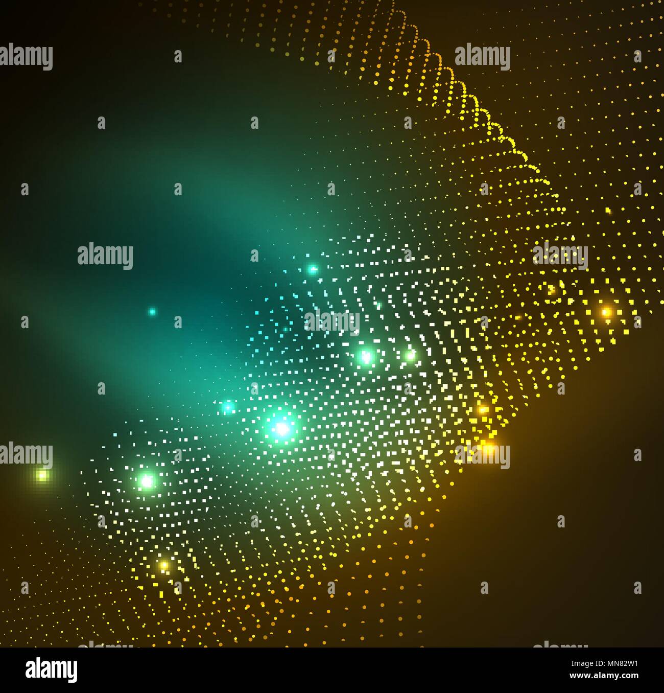 3D illuminated wave of glowing particles. 3D illuminated wave of ...