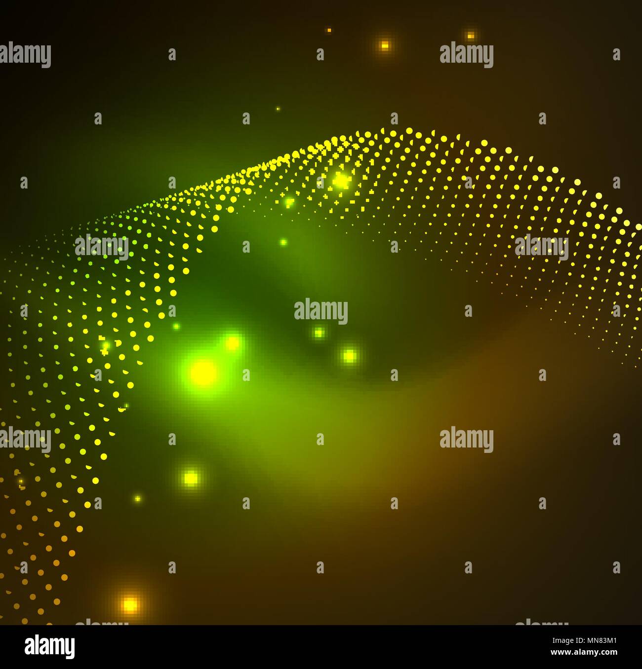 3D illuminated wave of glowing particles. 3D illuminated wave of ...