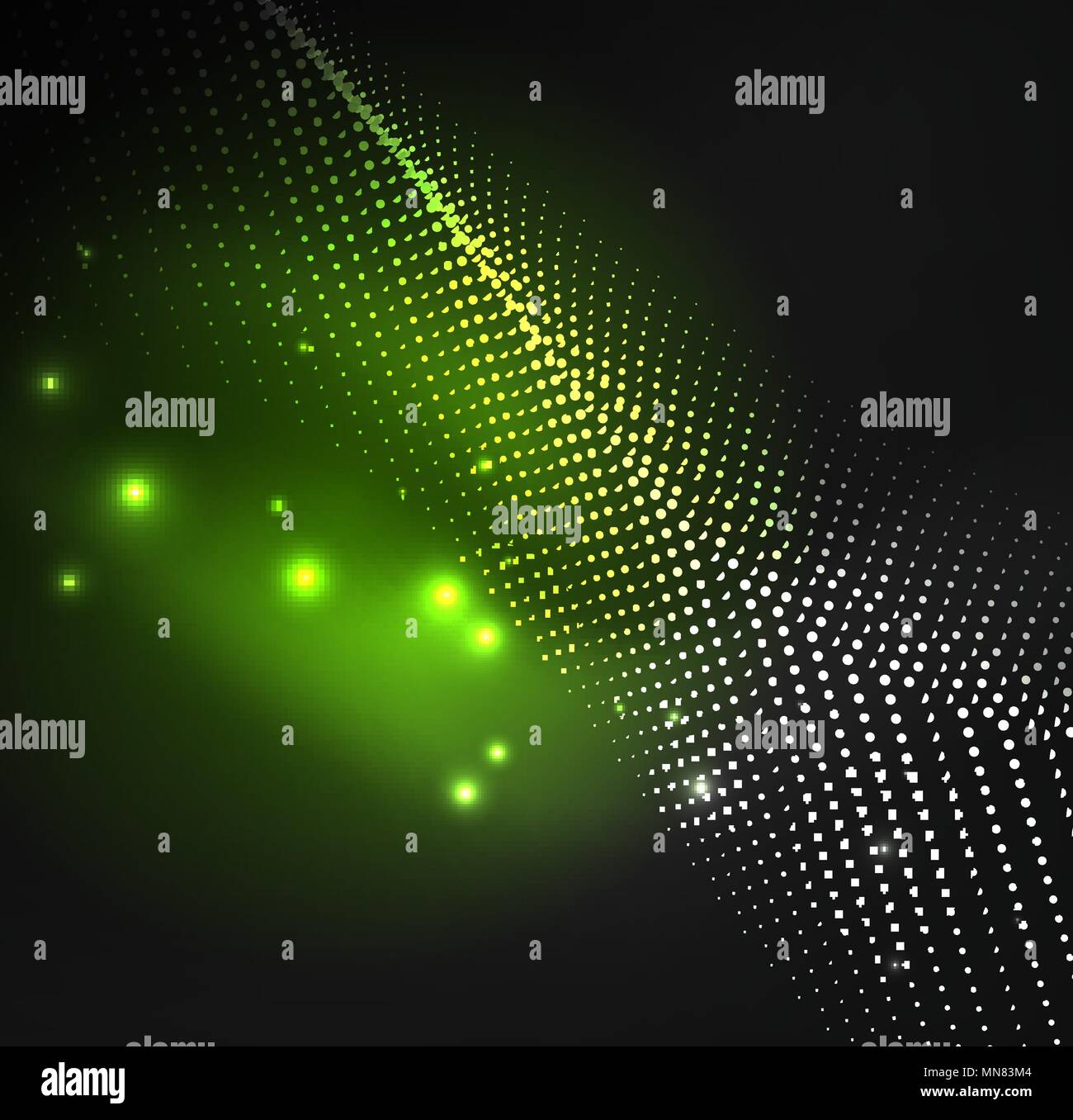 3D illuminated wave of glowing particles. 3D illuminated wave of ...