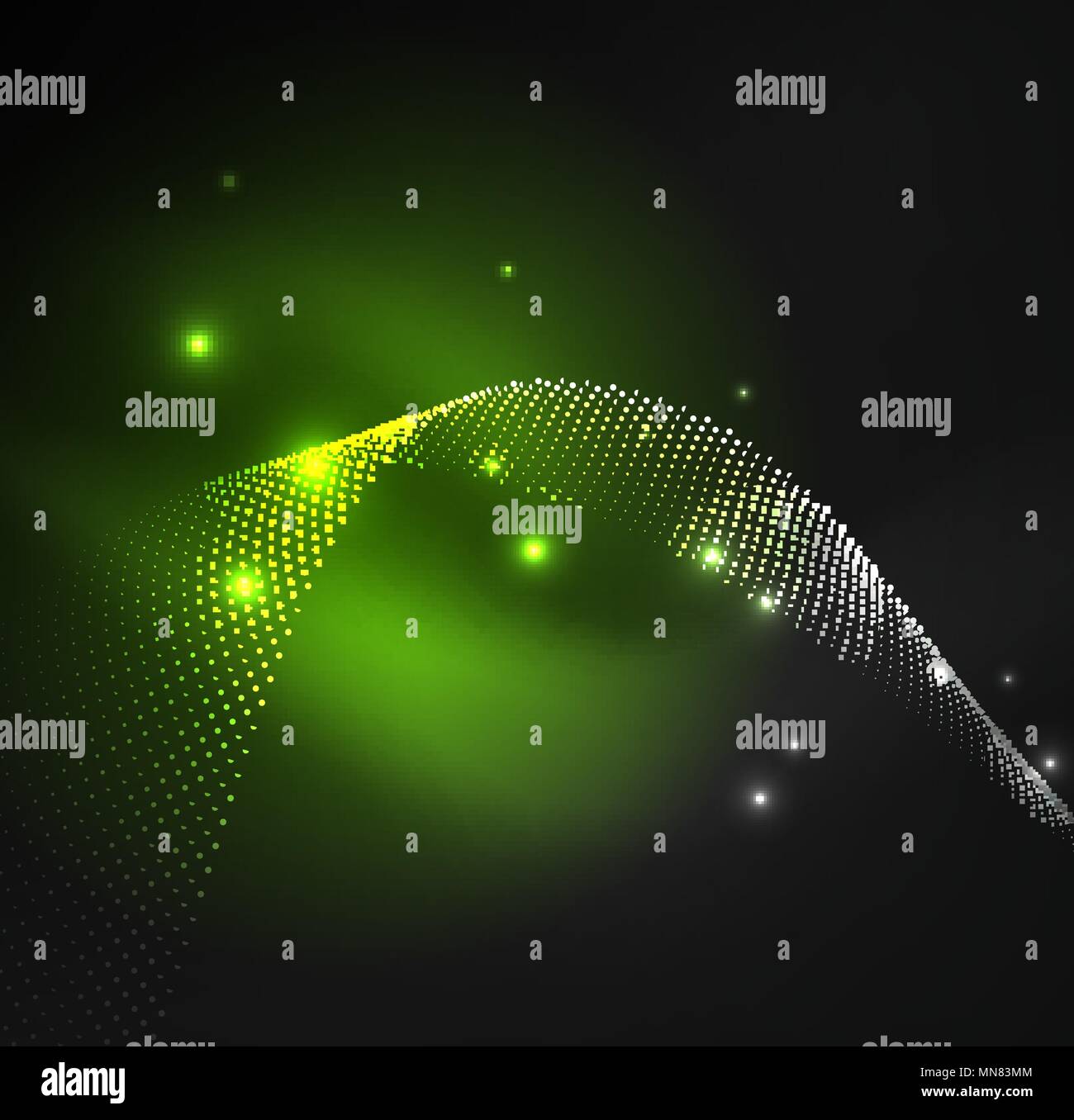 3D illuminated wave of glowing particles. 3D illuminated wave of ...