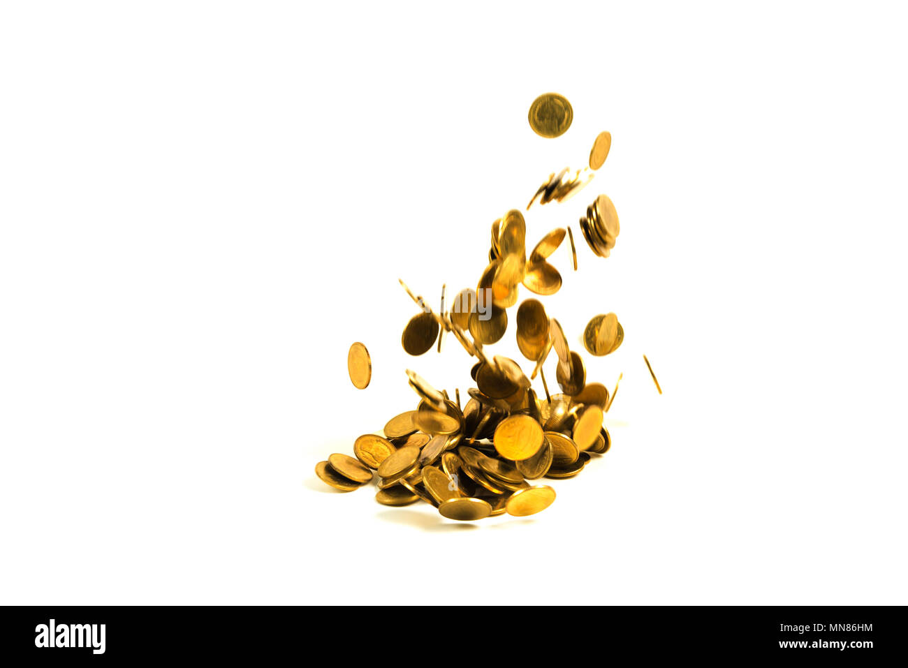 Falling gold coins money isolated on the white background, business ...