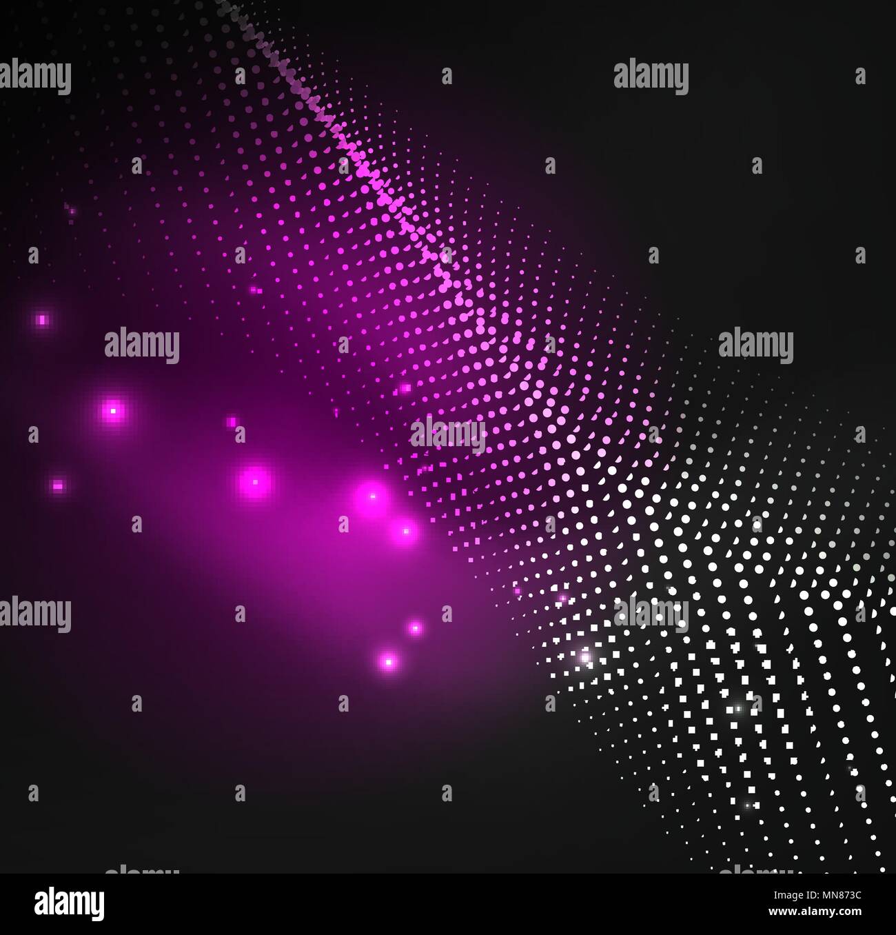 3D illuminated wave of glowing particles. 3D illuminated wave of ...