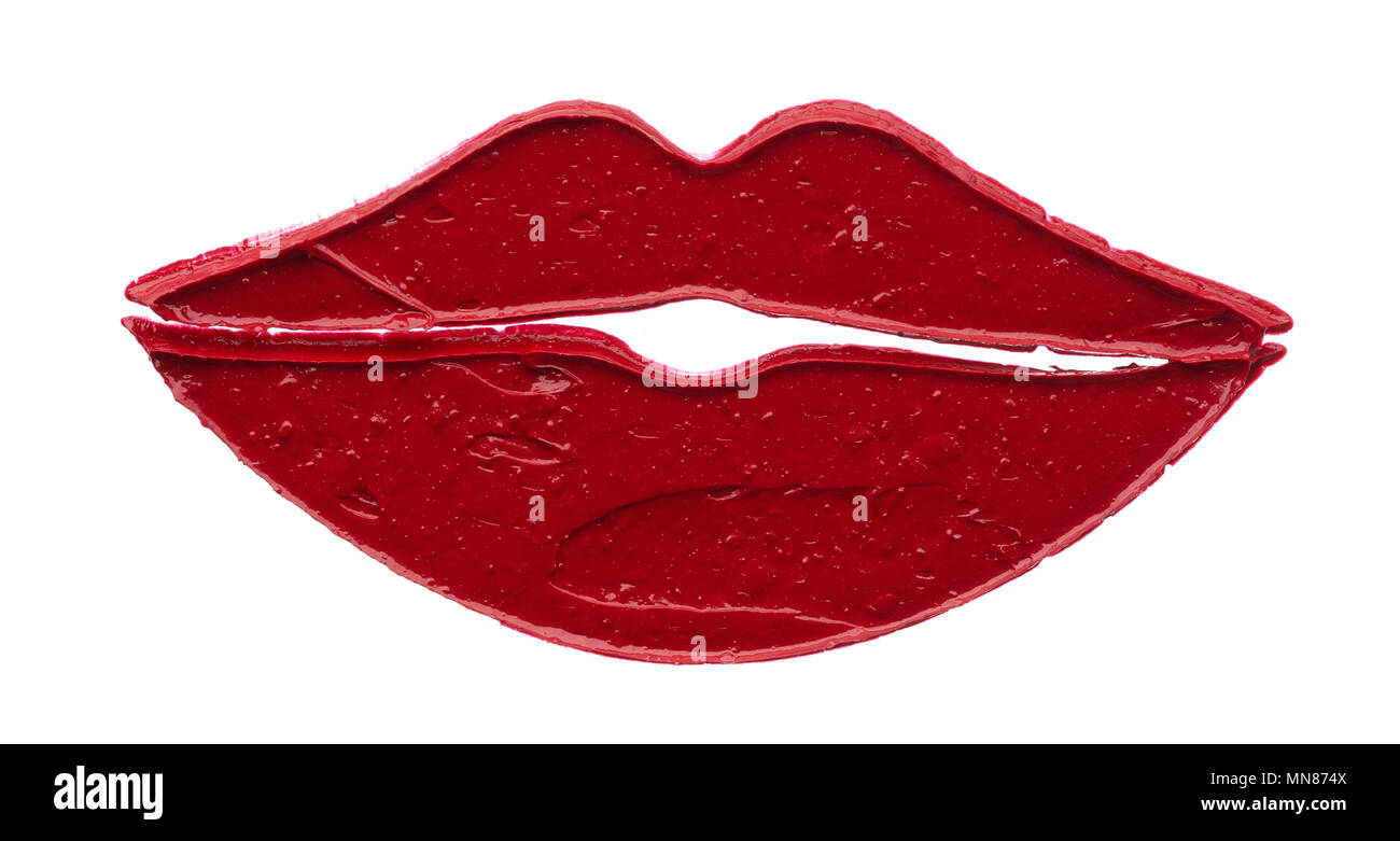 Makeup stencil of red matte lip gloss isolated on white background. Red ...