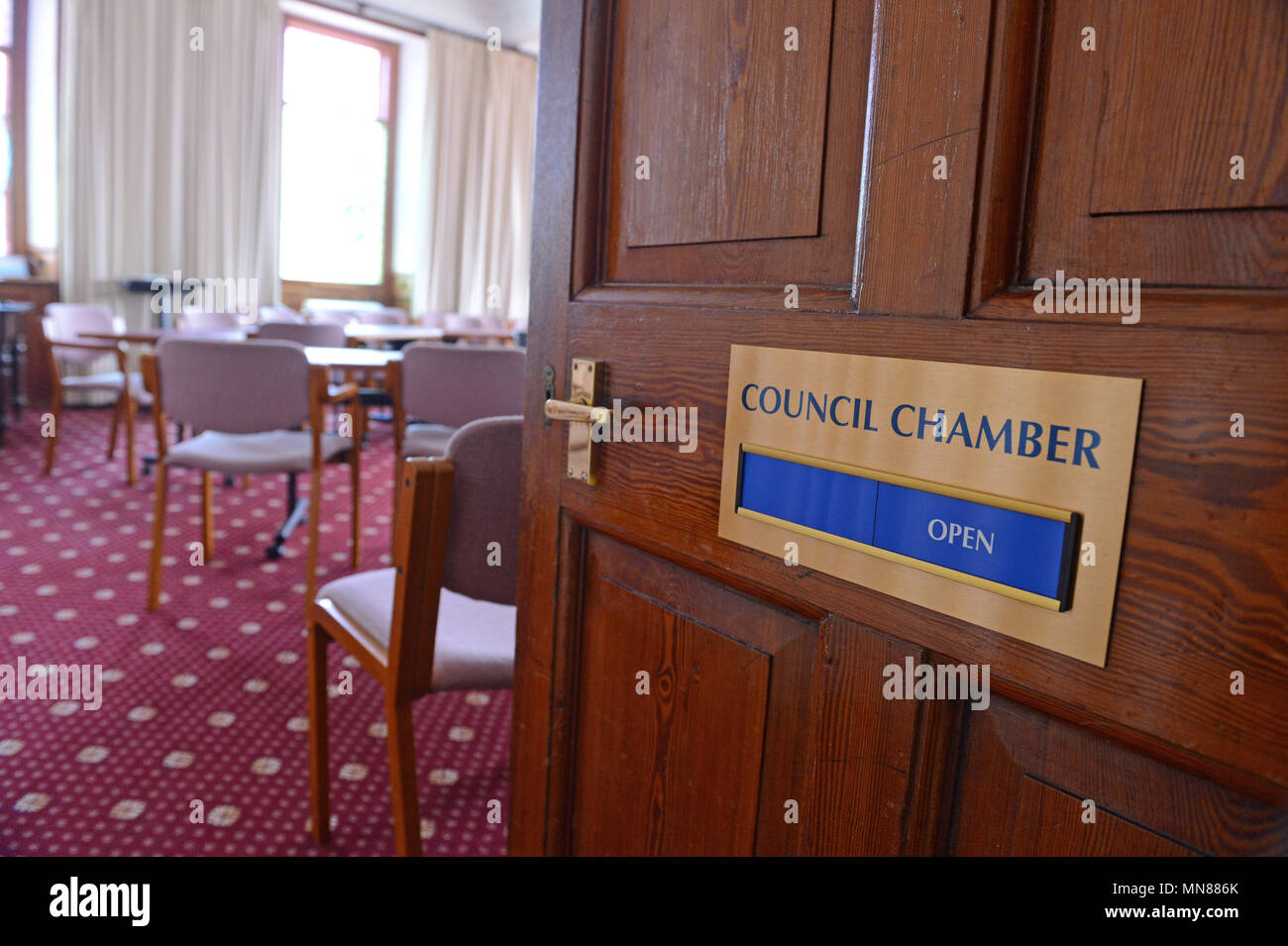 Council Office and Council Chamber signage in the Lerwick town hall ...